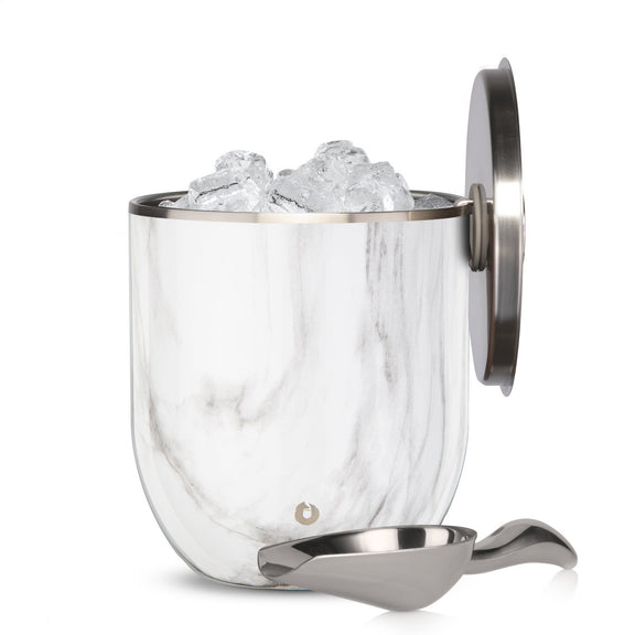 Double Wall Stainless Steel Ice Bucket With Lid & Scoop - Marble – Snowfox